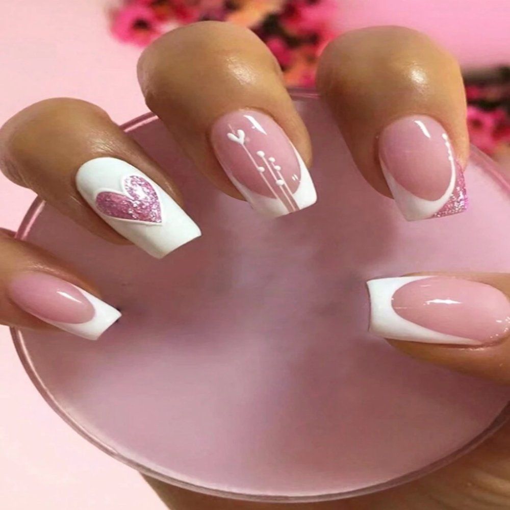 Set de Uñas Postizas Forma Ataud 24 Piezas Diseño Frances - ORE